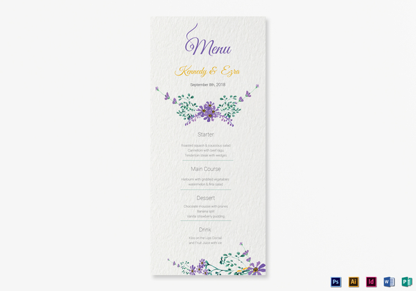 Garden Wedding Menu Card Template in PSD, Word, Publisher, Illustrator ...