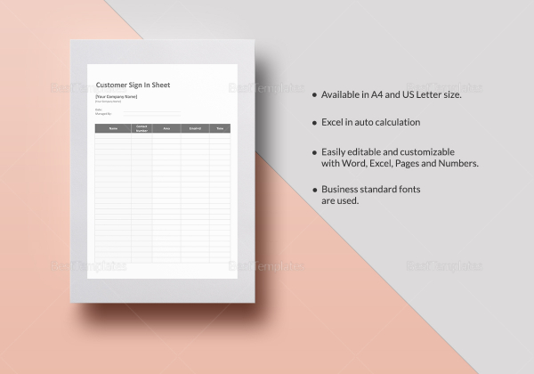 Customer Sign in Sheet Template in Word, Excel, Apple Pages, Numbers