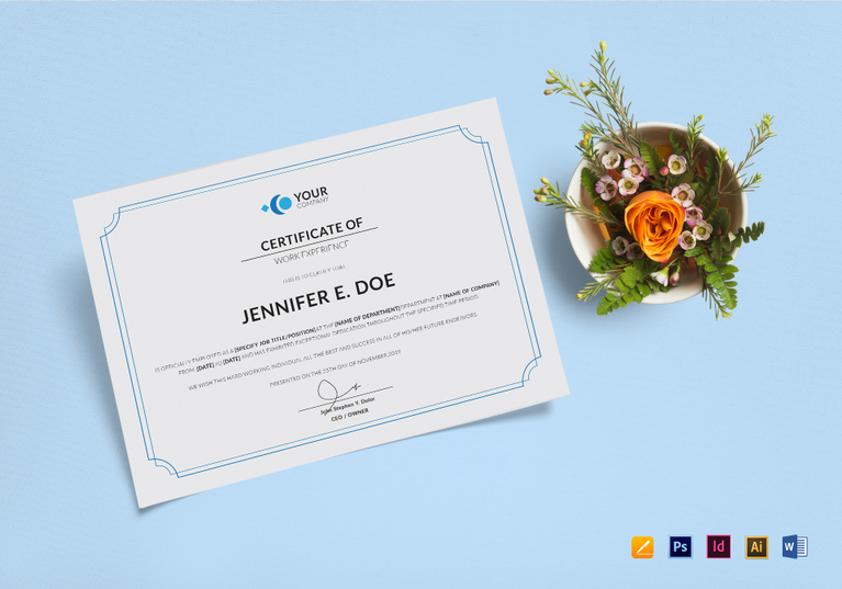 Work Experience Certificate Template in PSD, Word, Illustrator ...