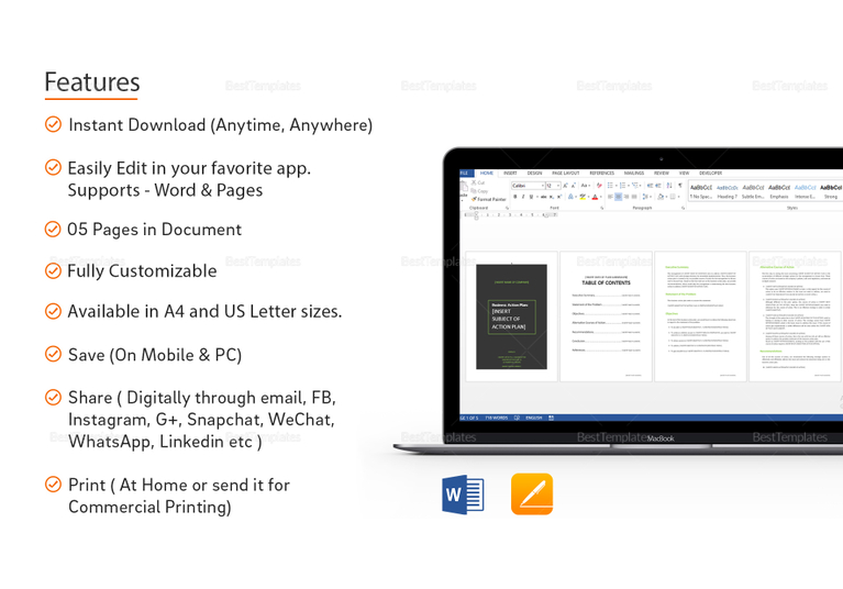 Business Action Plan Template in Word, Google Docs, Apple Pages