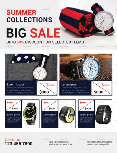 Watch Sale Flyer Design Template in Word, PSD, Publisher