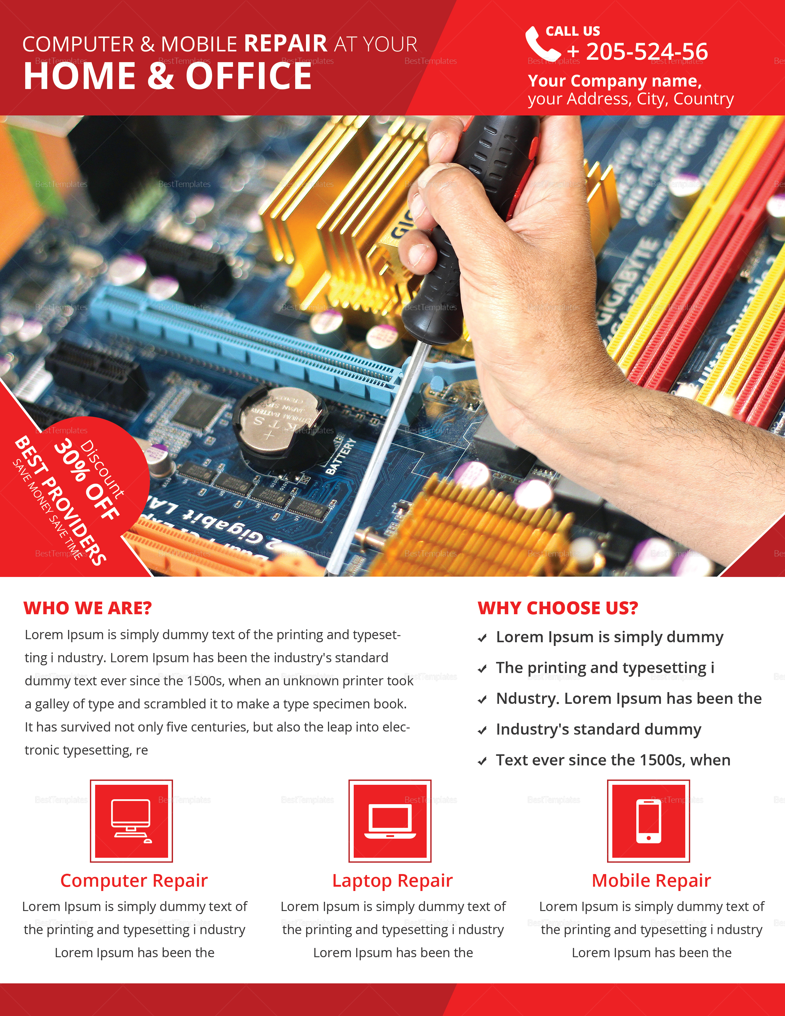 Computer Mobile Repair Flyer Design Template in PSD, Word, Publisher