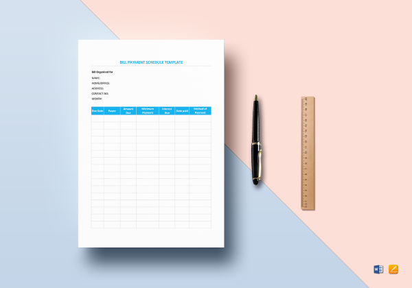 Bill Payment Schedule Template in Word, Excel, Apple Pages, Numbers