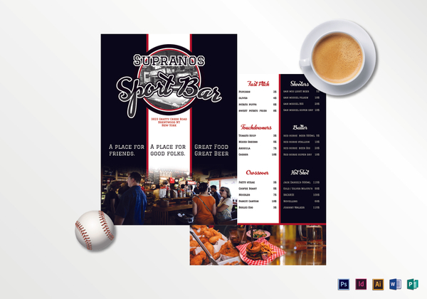 Sports Bar Menu Design Template in PSD, Word, Publisher, Illustrator ...