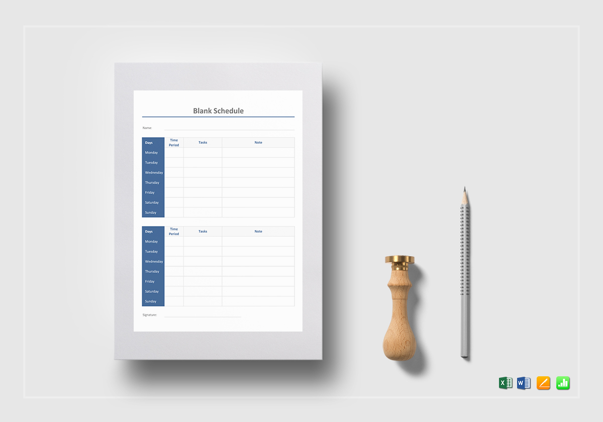 Blank Schedule Template in Word, Excel, Apple Pages, Numbers