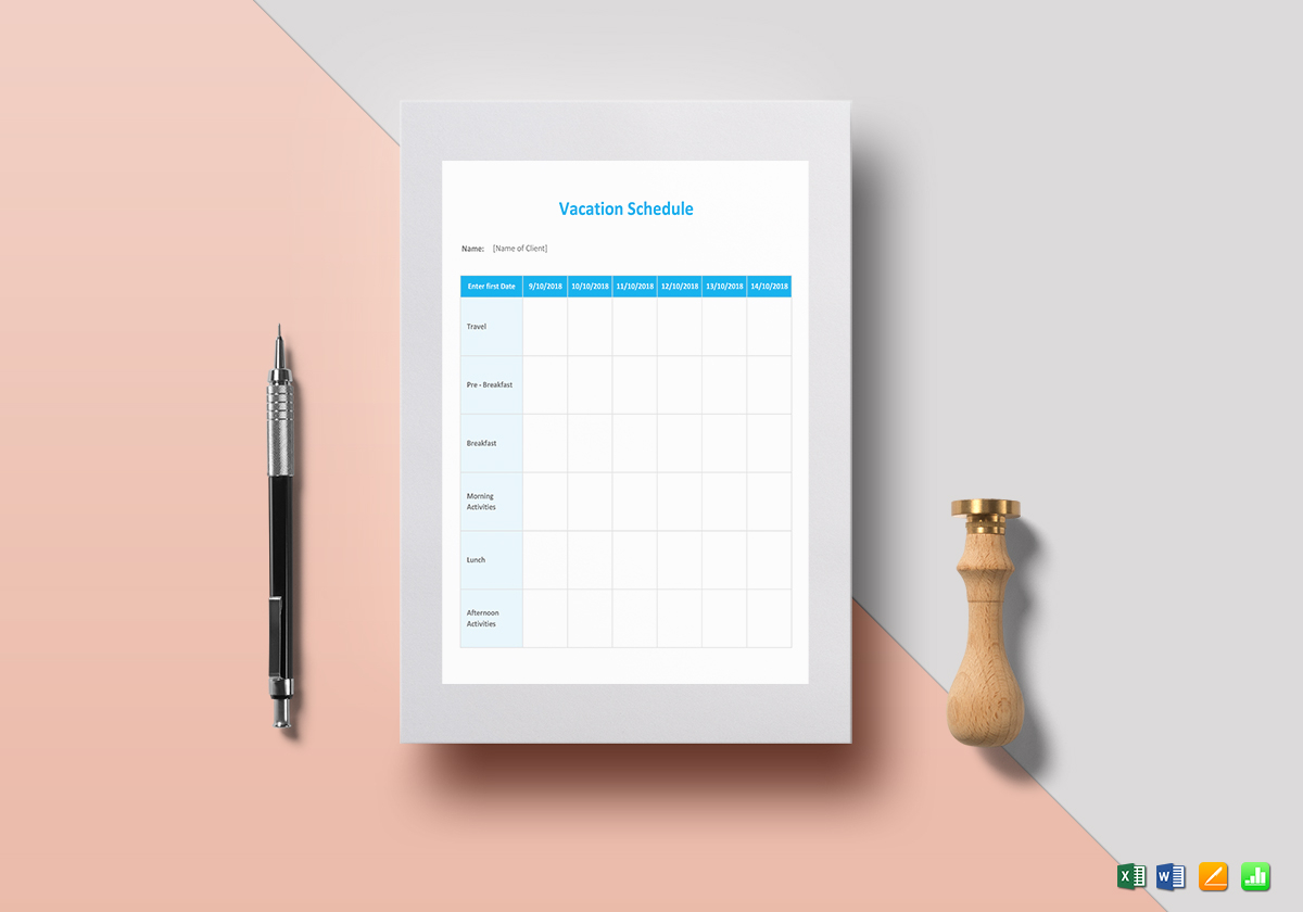 Vacation Schedule Template in Word, Excel, Apple Pages, Numbers