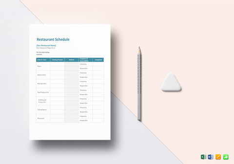 Restaurant Schedule Template in Word, Excel, Apple Pages, Numbers