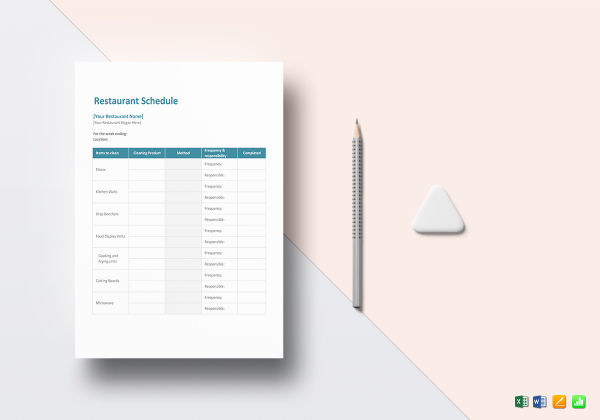 Restaurant Schedule Template in Word, Excel, Apple Pages, Numbers