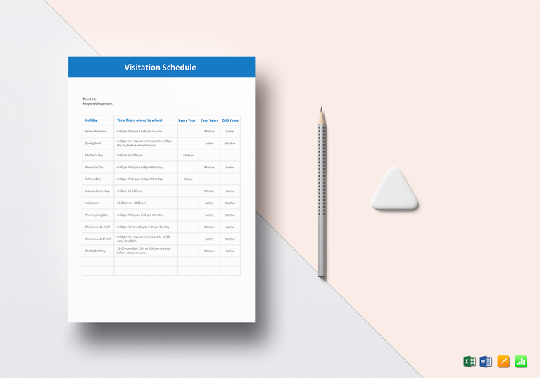 Visitation Schedule Template in Word, Excel, Apple Pages, Numbers
