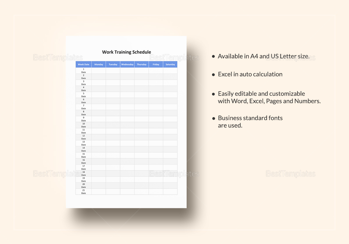 Work Training Schedule Template In Word Excel Apple Pages Numbers