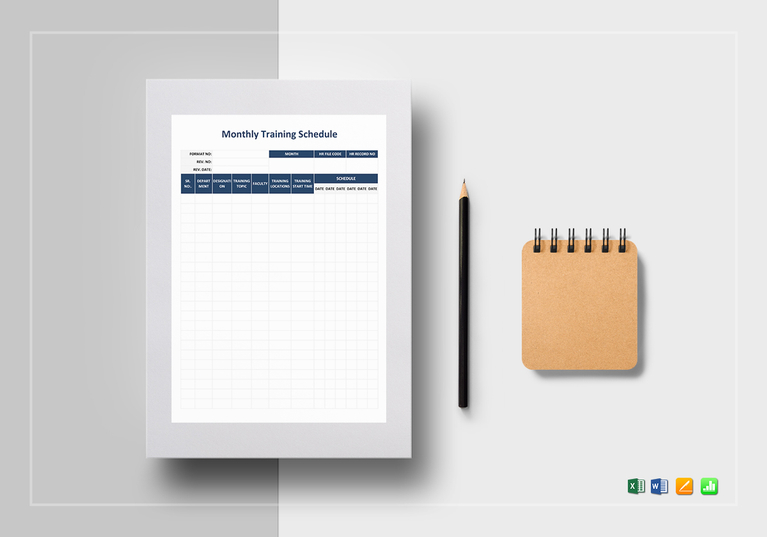 Monthly Training Schedule Template in Word, Excel, Apple Pages, Numbers