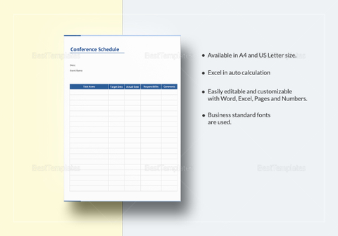 Conference Schedule Template in Word, Excel, Apple Pages, Numbers