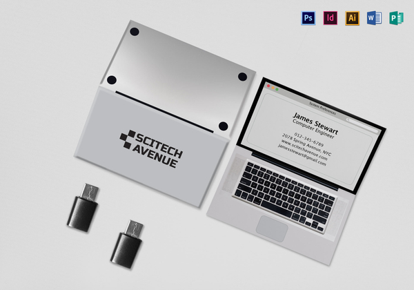Folded Laptop Business Card Template in PSD, Word, Publisher ...