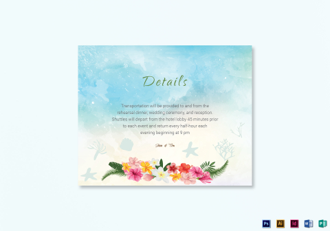 Beach Wedding Details Card Template in PSD, Word, Publisher ...