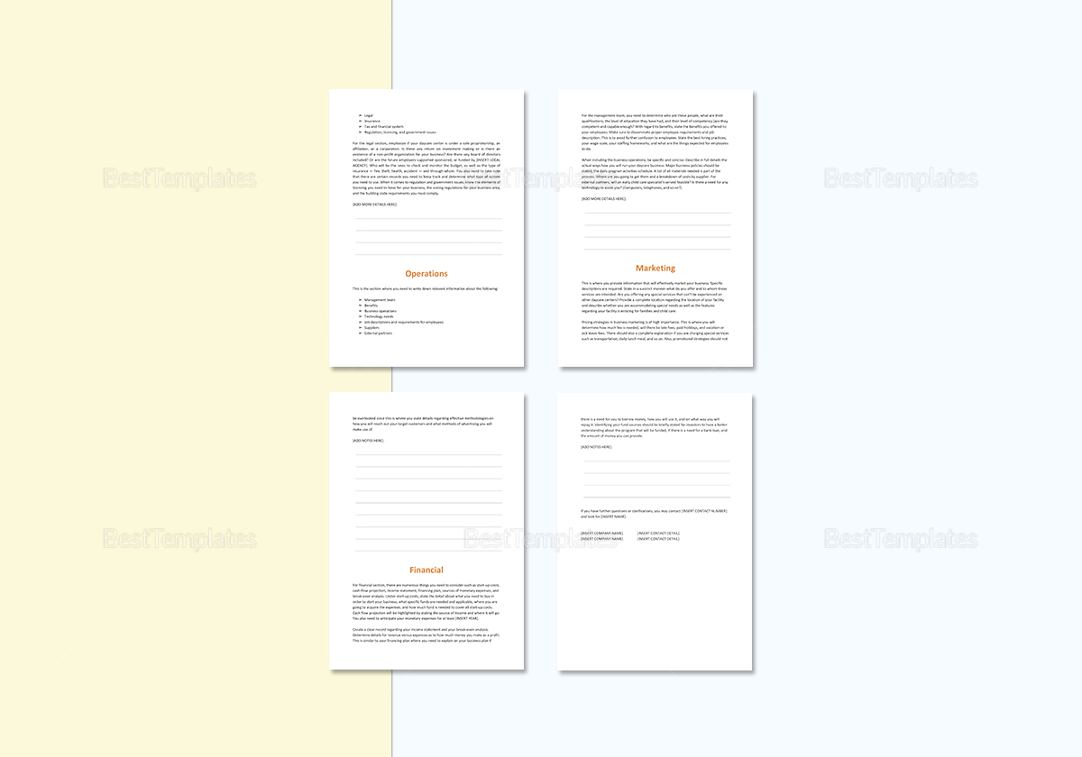 Daycare Business Plan Template In Word Google Docs Apple Pages