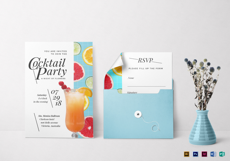 Cocktail Party Invitation Card Design Template in PSD, Word, Publisher ...