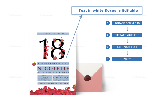 Floral Debut Invitation Design Template in PSD, Word, Publisher ...