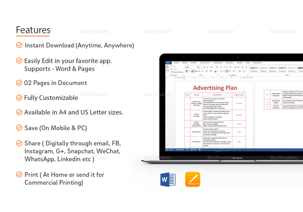 Advertising Plan Template in Word, Google Docs, Apple Pages