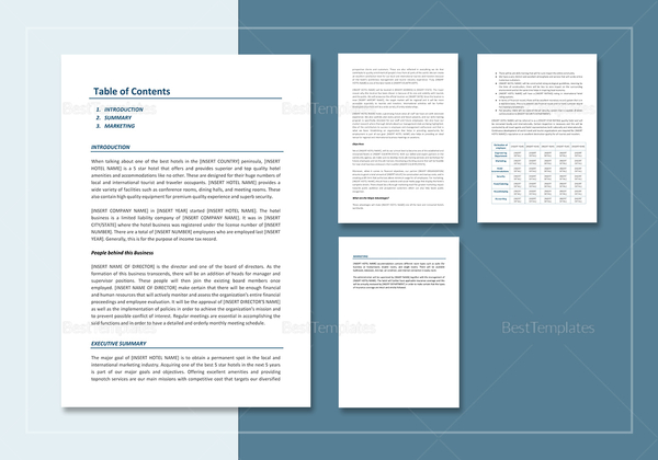 Hotel Business Plan Template in Word, Google Docs, Apple Pages