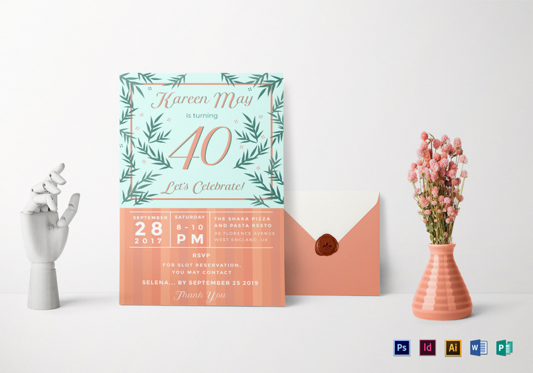 40th Birthday Invitation Design Template in PSD, Word, Publisher ...