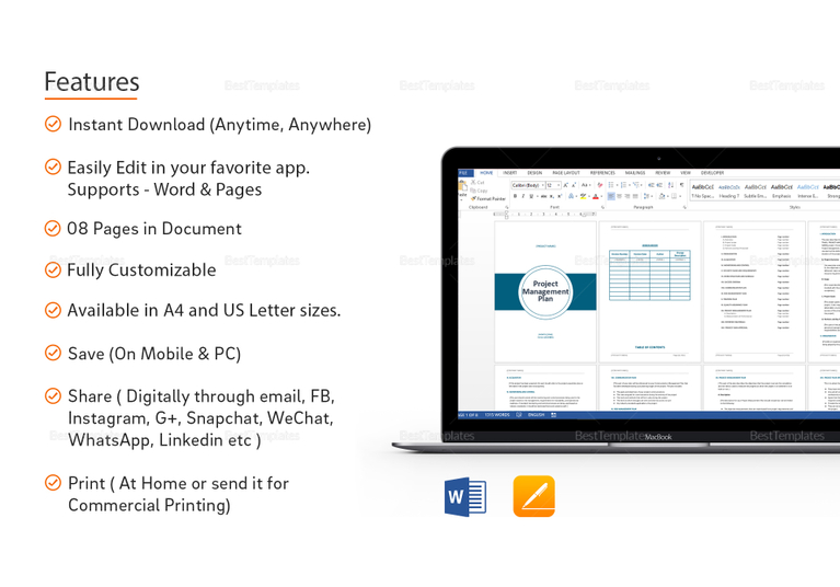 Project Management Plan Template in Word, Google Docs, Apple Pages