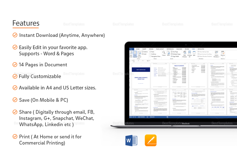 Project Plan Template in Word, Google Docs, Apple Pages