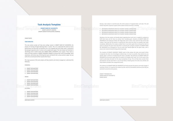 Task Analysis Template in Word, Google Docs, Apple Pages