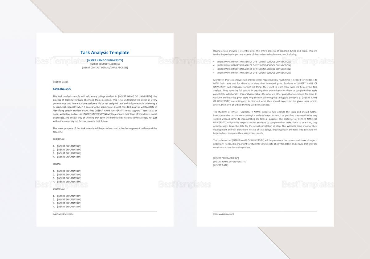 Task Analysis Template in Word, Google Docs, Apple Pages