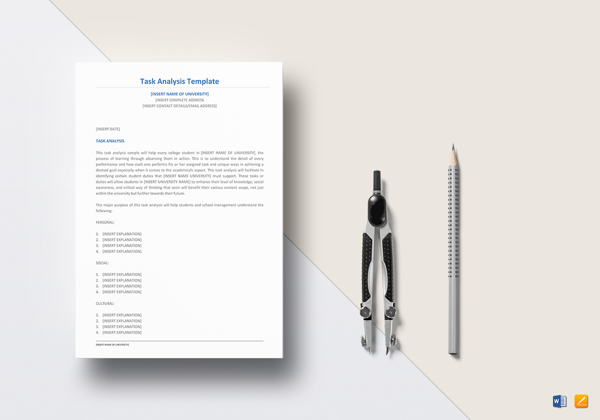 Task Analysis Template in Word, Google Docs, Apple Pages