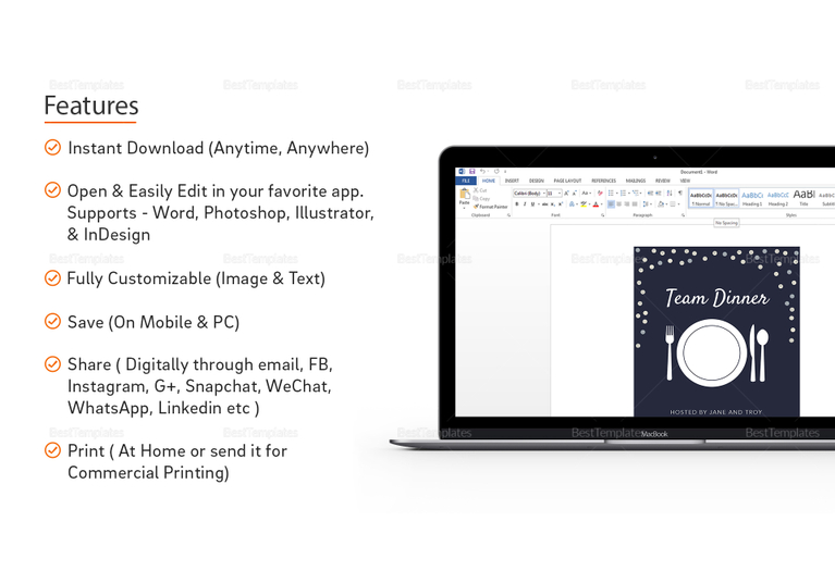 Elegant Team Dinner Invitation Design Template in PSD, Word, Publisher ...