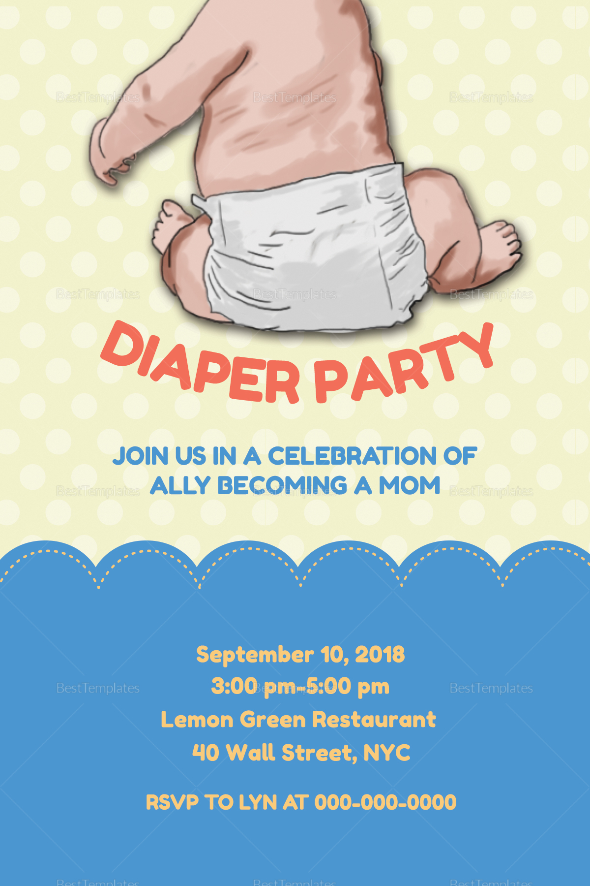 35 Diaper Party Invite Background US Invitation Template
