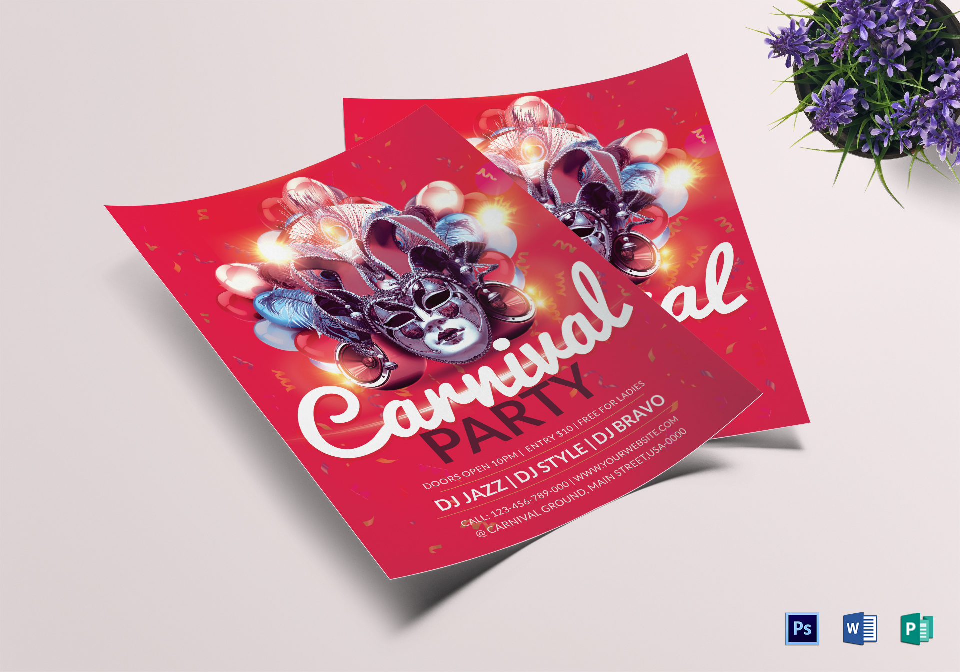 Carnival Party Flyer Design Template In Word PSD Publisher