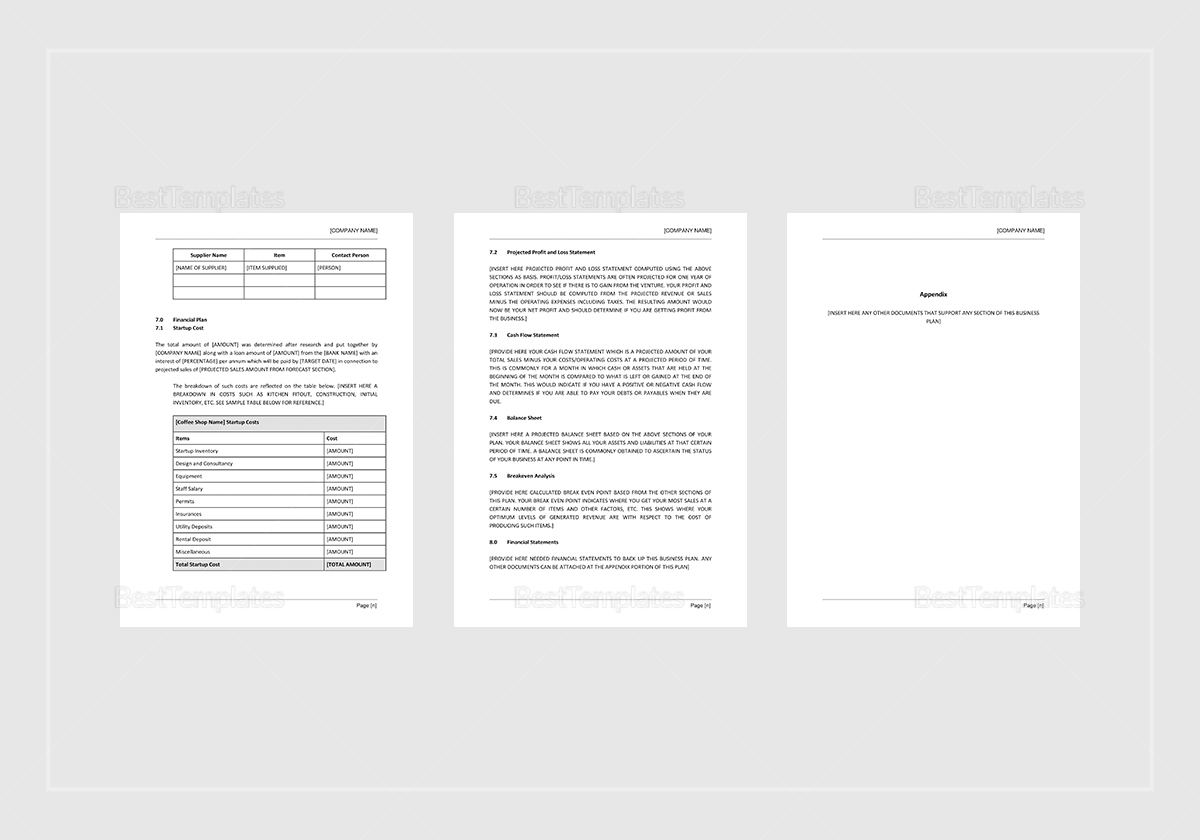 Coffee Shop Business Plan Template In Word Google Docs Apple Pages
