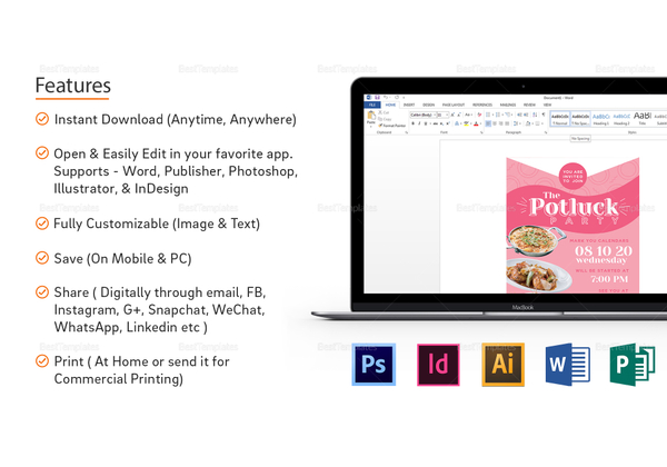 Potluck Party Email Invitation Design Template in PSD, Word, Publisher ...