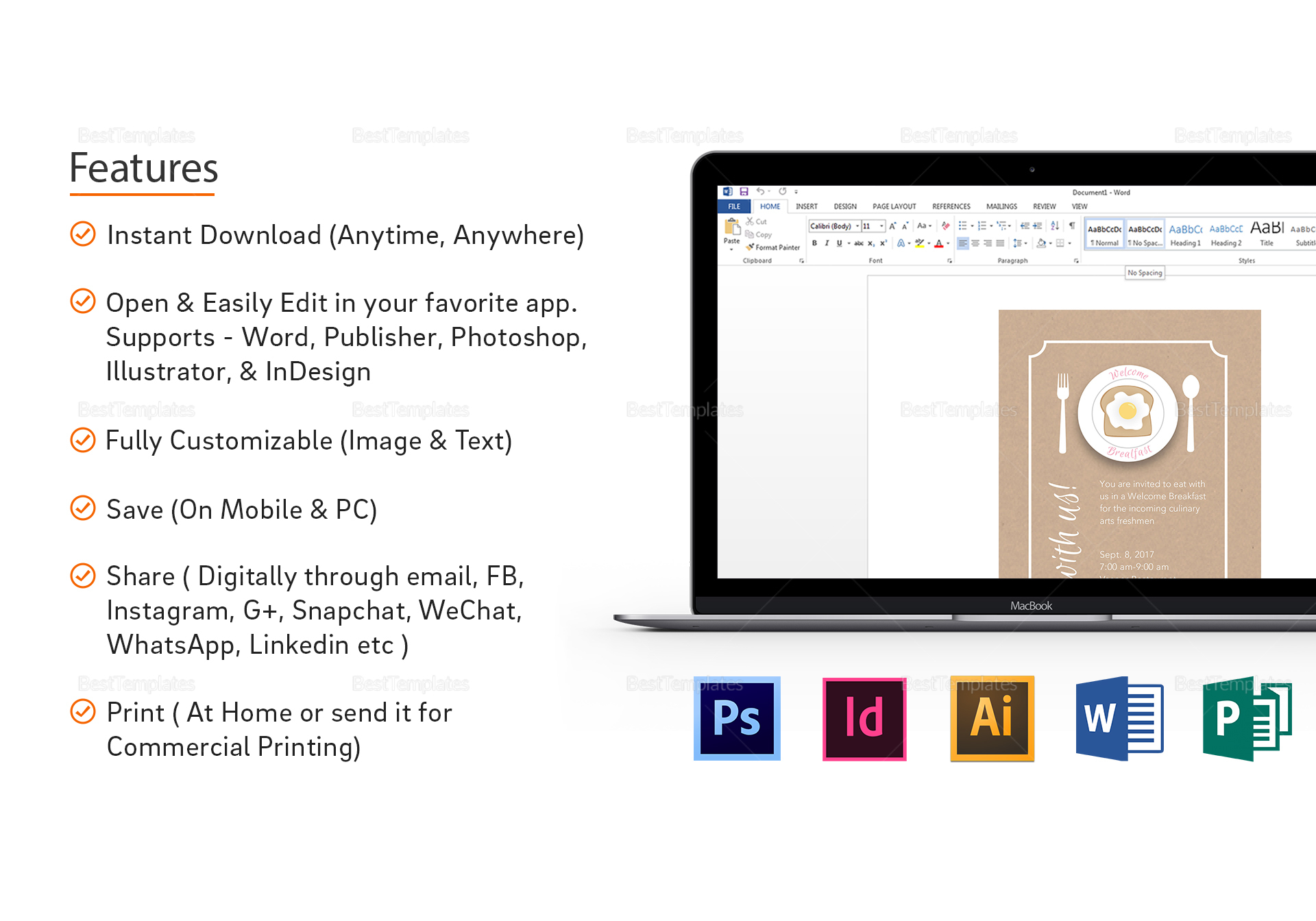 Freshmen Welcome Breakfast Invitation Design Template in PSD, Word ...