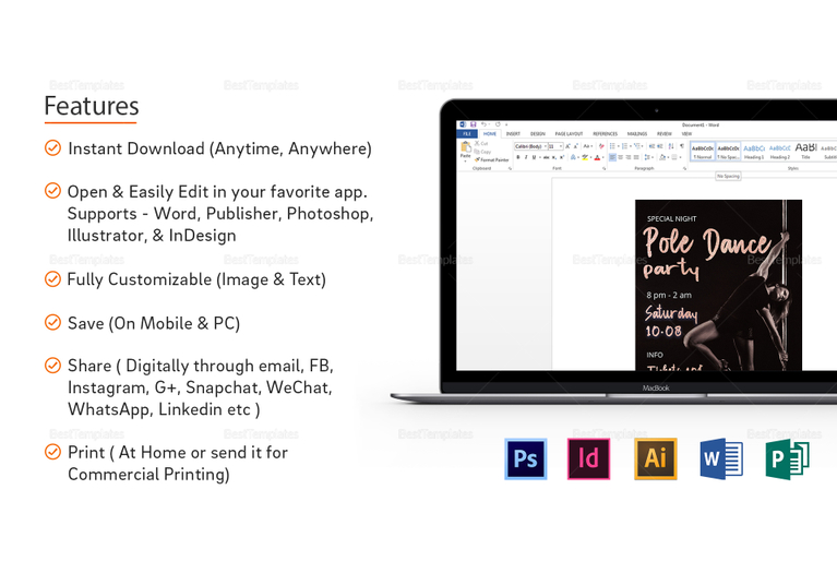 Pole Dance Party Flyer Design Template in PSD, Word, Publisher ...