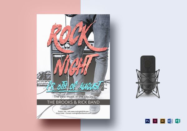 Rock Night Typography Flyer Design Template in PSD, Word, Publisher ...