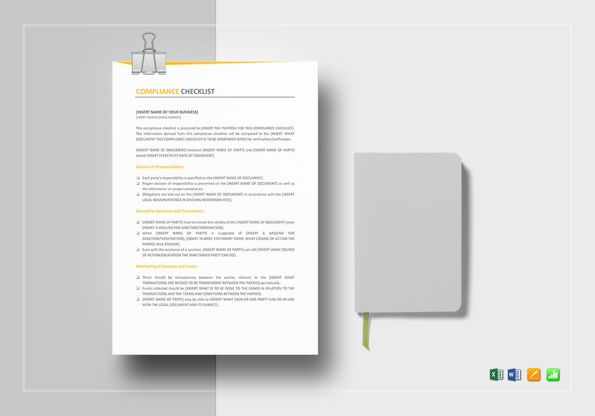 Compliance Checklist Template in Word, Excel, Apple Pages, Numbers
