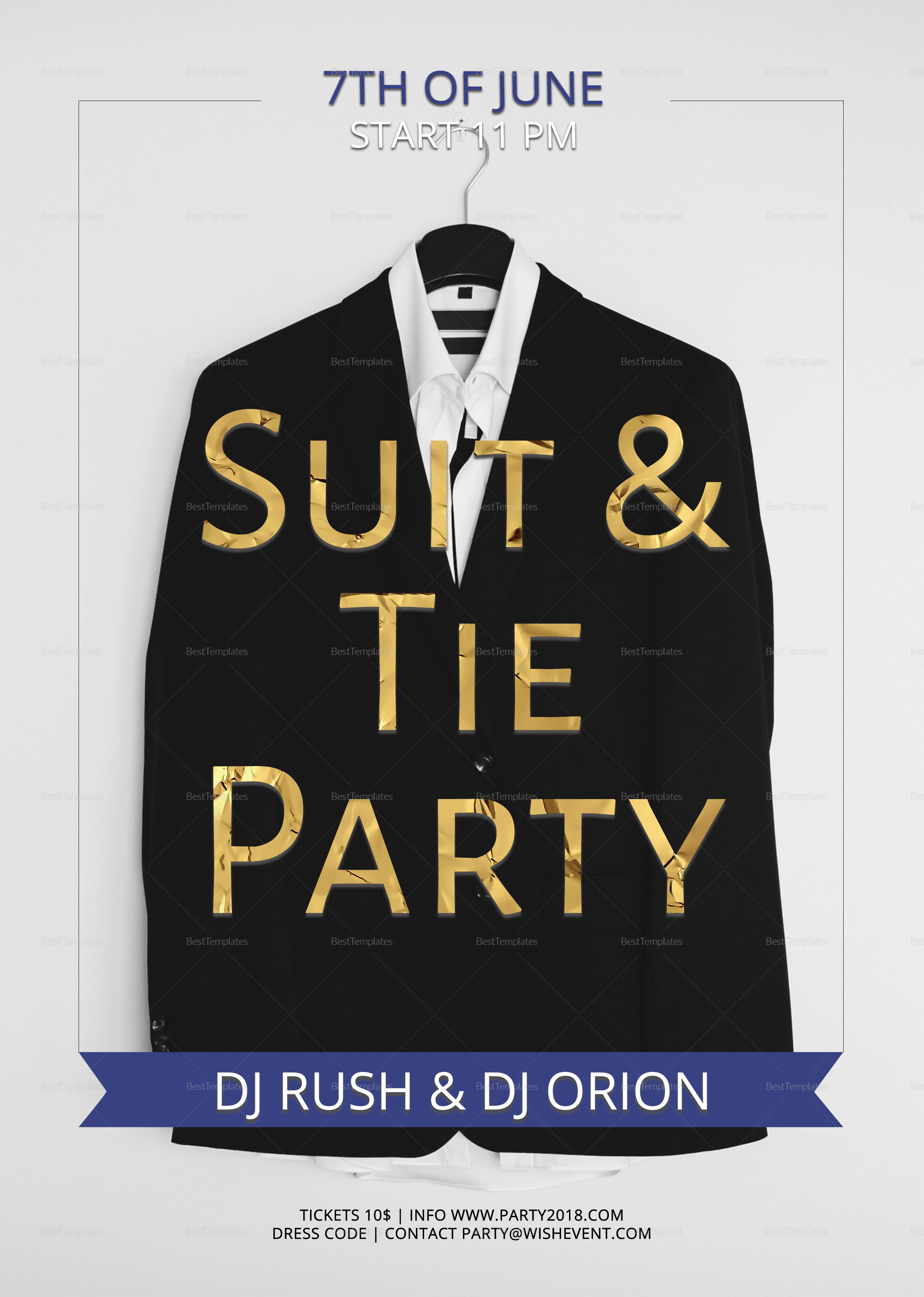 Suit and Tie Party Flyer Design Template in PSD, Word, Publisher ...