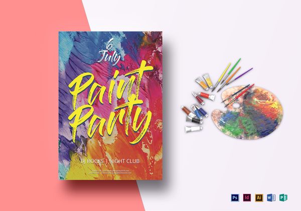 Paint Party Flyer Design Template in PSD, Word, Publisher, Illustrator ...