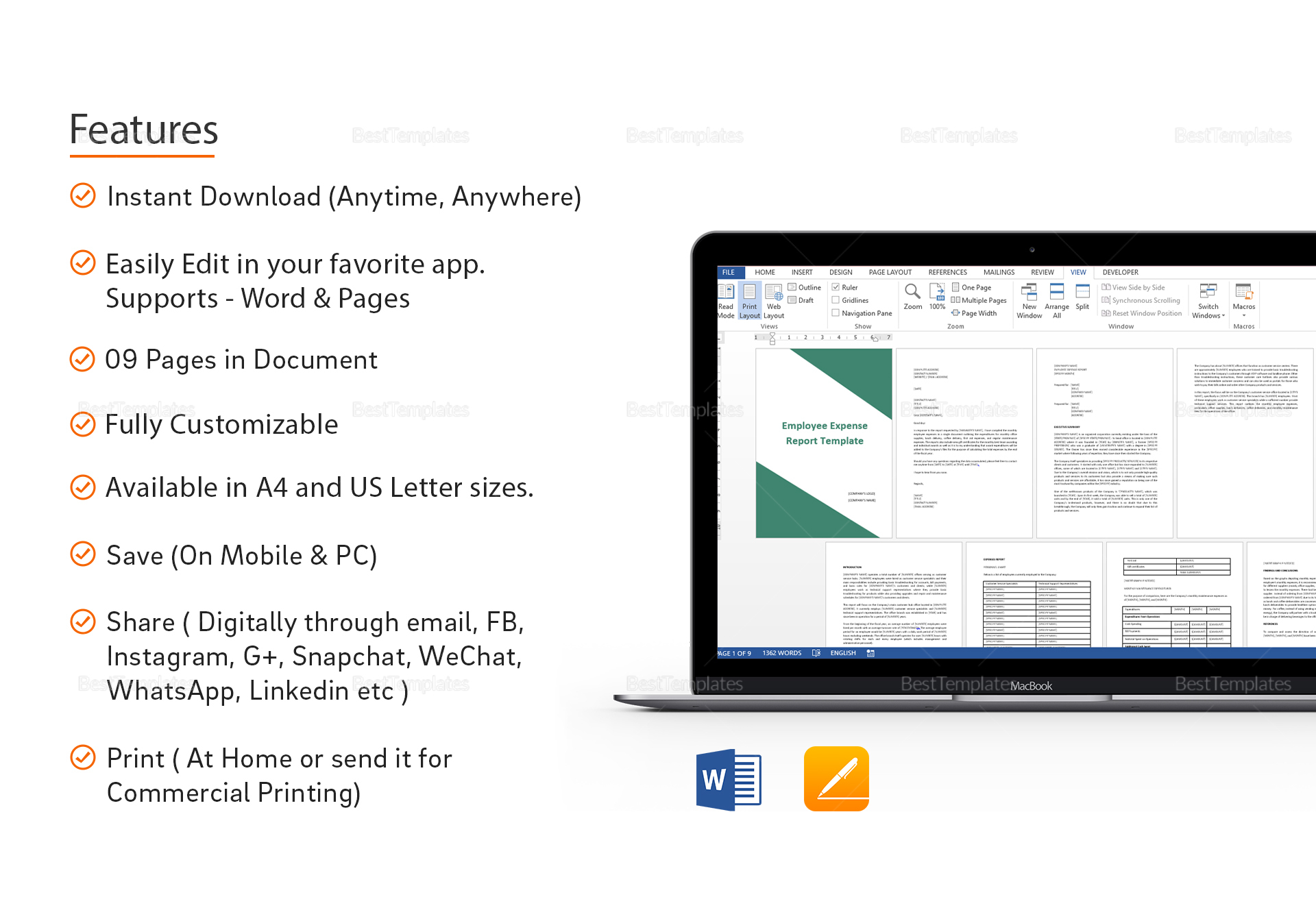 Employee Expense Report Template in Word, Google Docs, Apple Pages