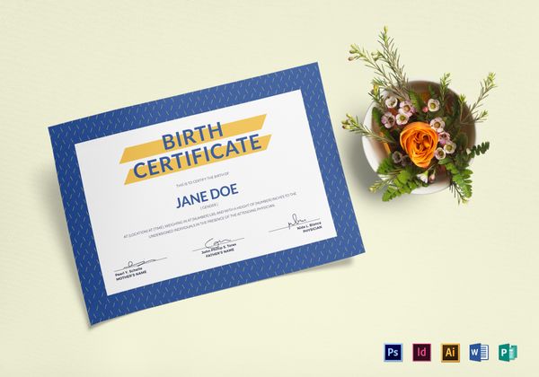 Blue Birth Certificate Design Template in PSD, Word, Publisher ...