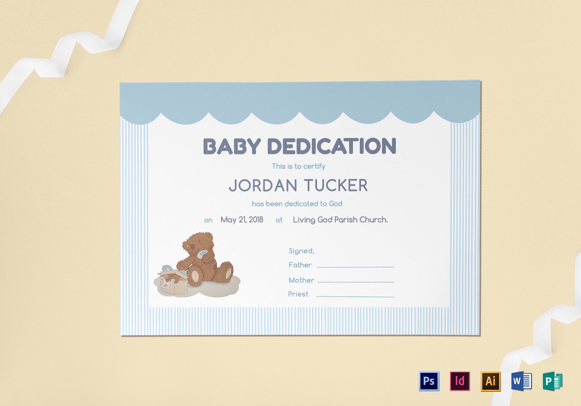 Baby Dedication Certificate Design Template In PSD Word Publisher 
