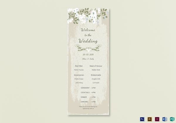 Vintage Wedding Program card Template in PSD, Word, Publisher ...