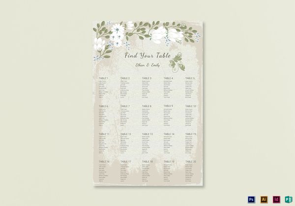 Vintage Wedding Seating Chart Template in PSD, Publisher, Illustrator ...