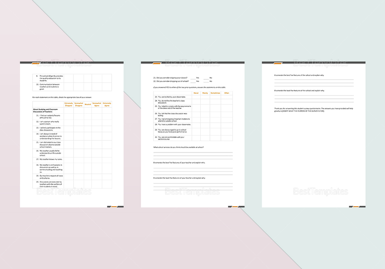 Student Survey Template in Word, Google Docs, Apple Pages