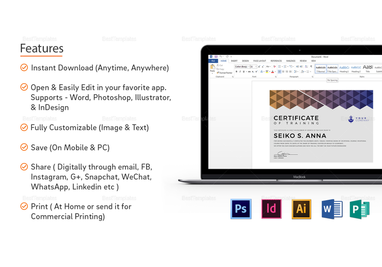 Vocational Training Certificate Design Template in PSD, Word, Publisher ...