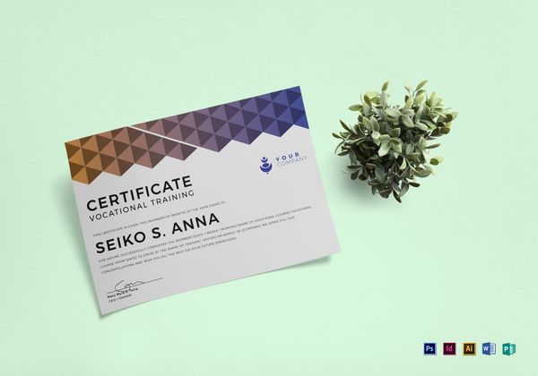 Vocational Training Certificate Design Template in PSD, Word, Publisher ...