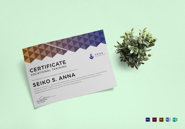 Vocational Training Certificate Design Template in PSD, Word, Publisher ...
