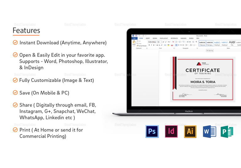 Security Training Certificate Design Template in PSD, Word, Publisher ...